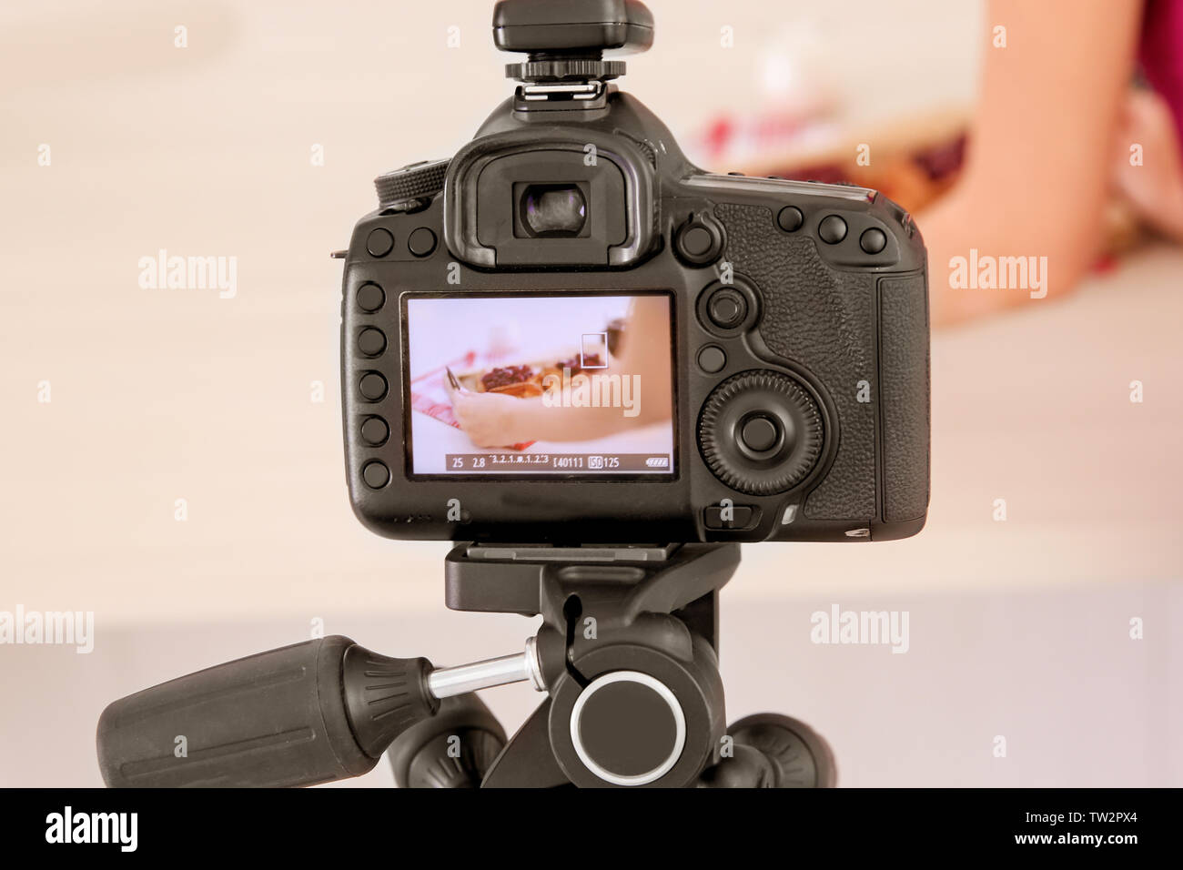 Photo of food on camera display while shooting Stock Photo - Alamy