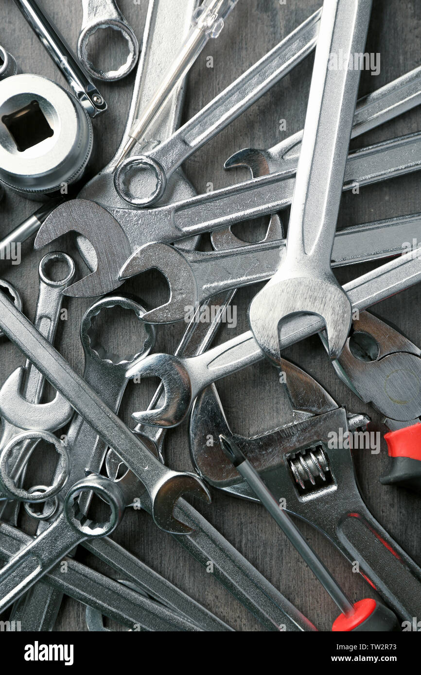 Setting of tools for car repair, closeup Stock Photo - Alamy