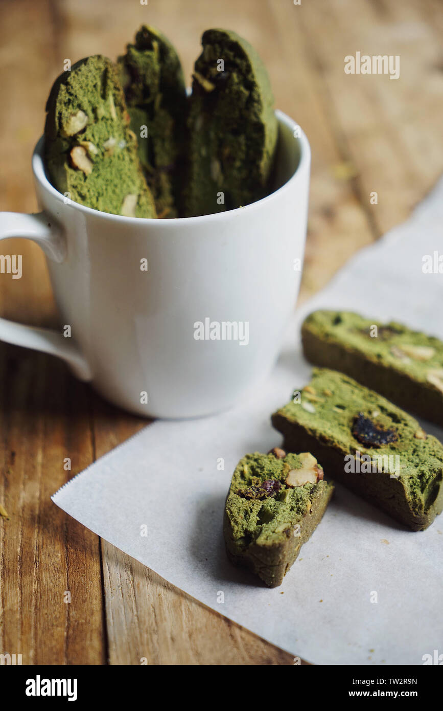 Matcha nuts, pretzels Stock Photo - Alamy