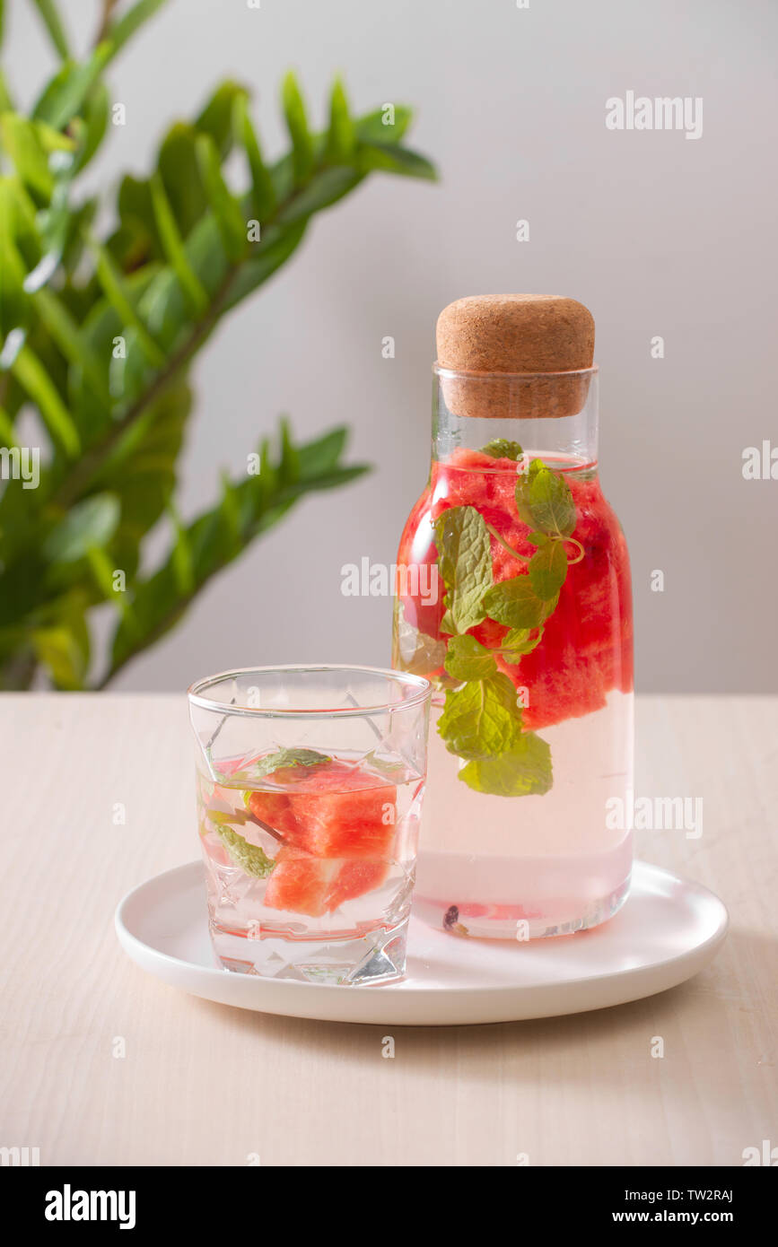 infused water of watermelon on white background Stock Photo - Alamy