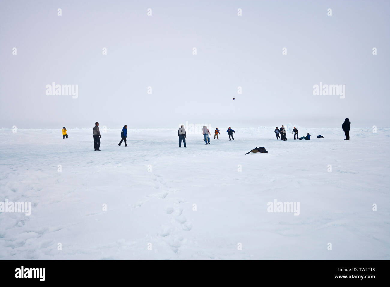 Russian Sailors from nuclear icebreaker playing football on sea ice at ...