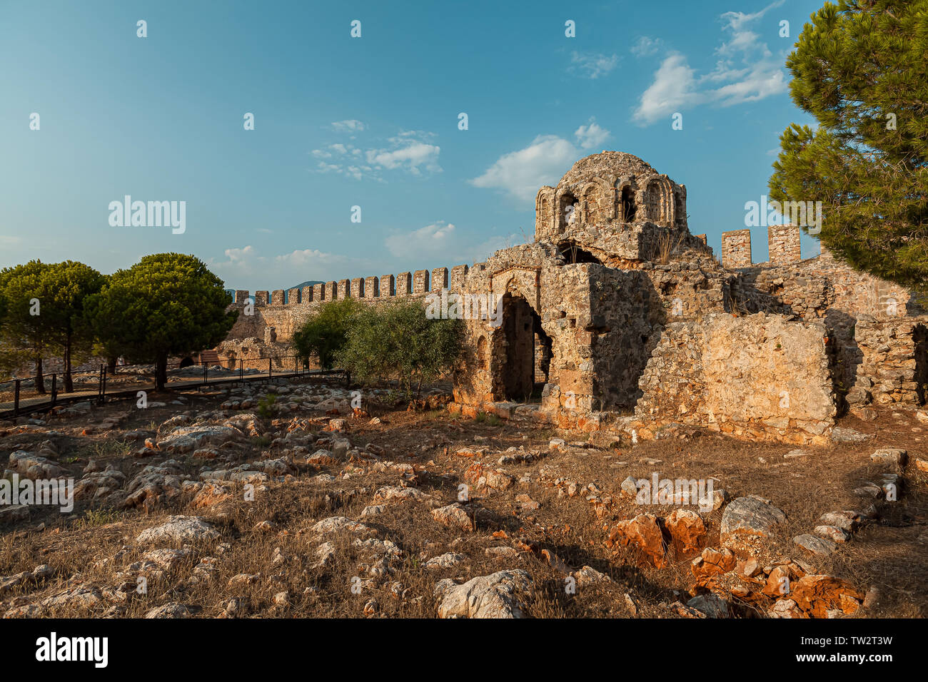Panorama ancient Greco Roman city. Ruins of an ancient fortress, Alanya ...