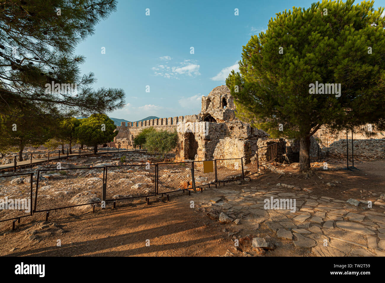 Panorama ancient Greco Roman city. Ruins of an ancient fortress, Alanya ...
