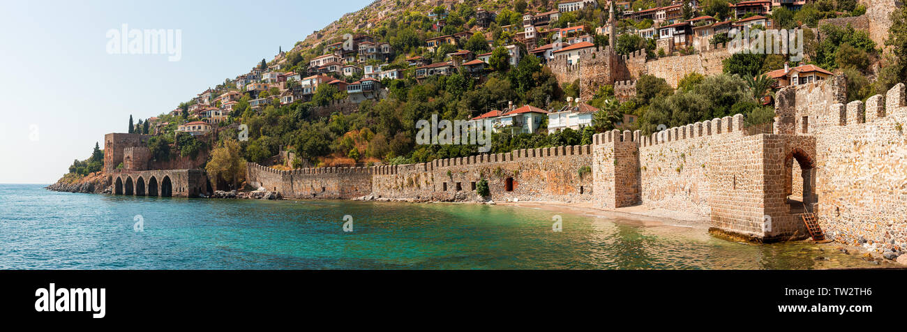 Panorama ancient Greco Roman city. Ruins of an ancient fortress, Alanya ...