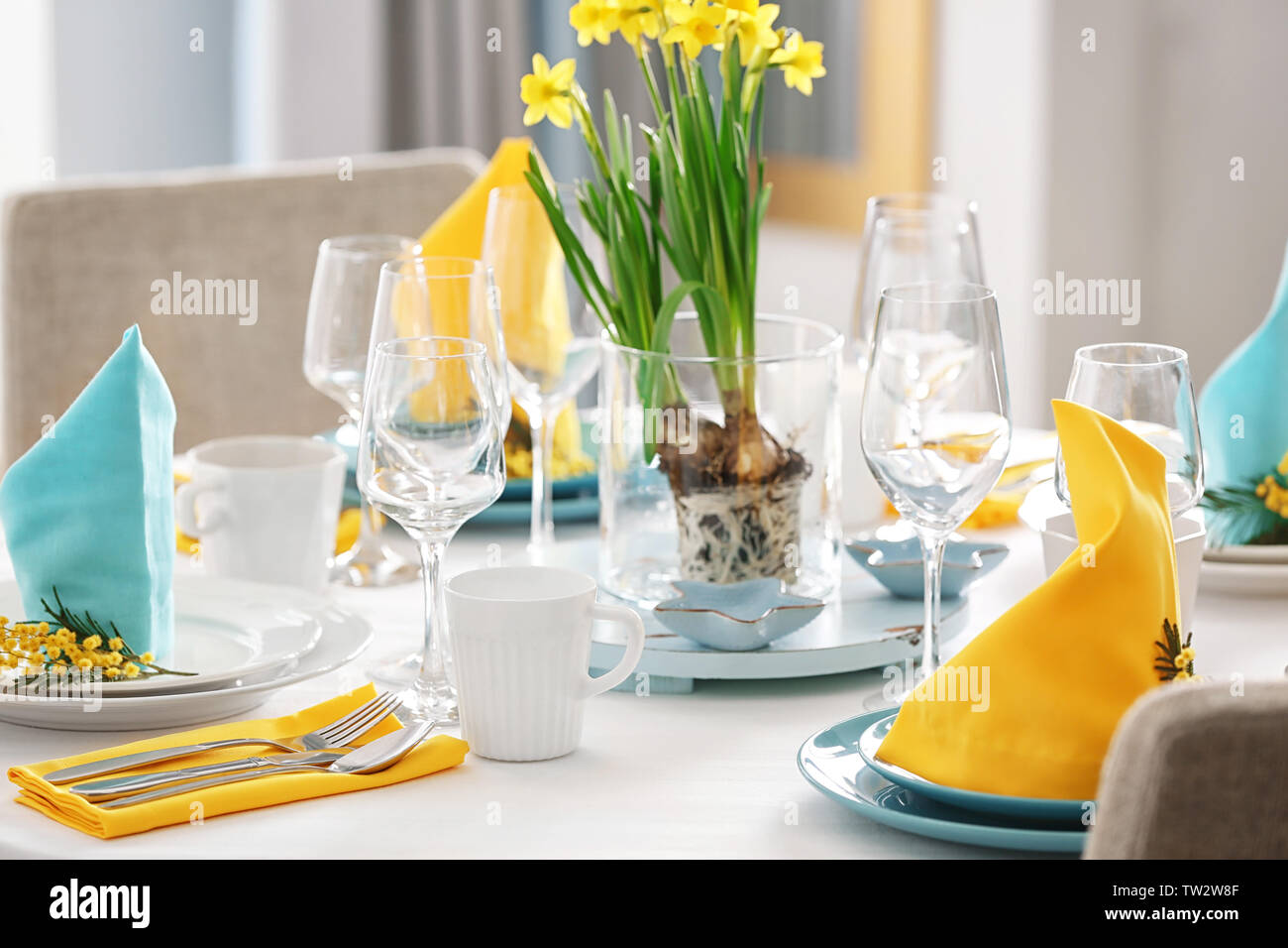 Table setting for dinner in restaurant Stock Photo - Alamy