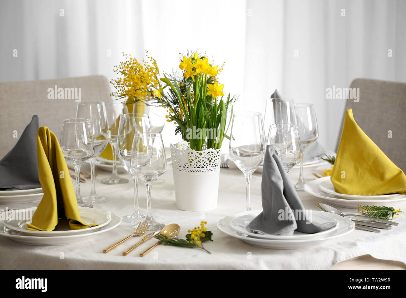 Table setting for dinner in restaurant Stock Photo - Alamy