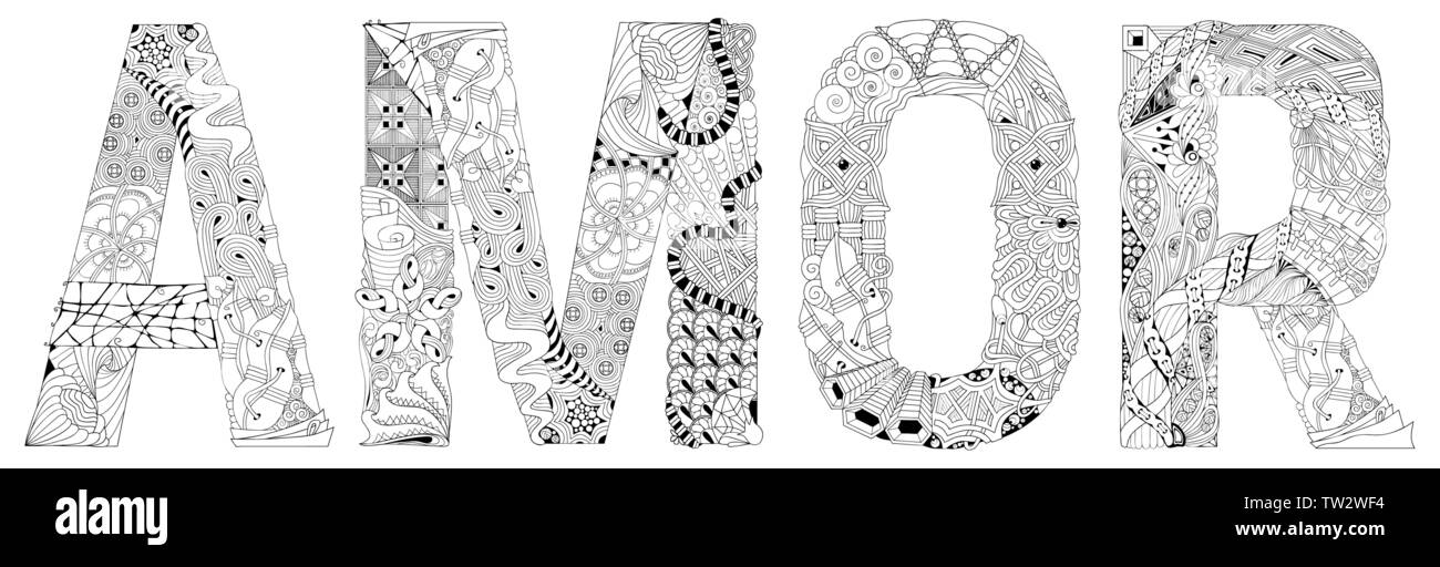 Hand-painted art design. Adult anti-stress coloring page. Black and ...