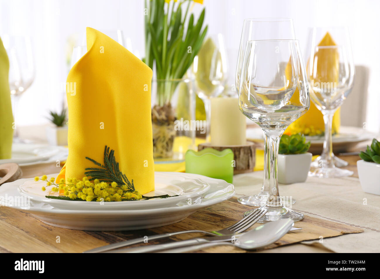 Table setting for dinner in restaurant Stock Photo - Alamy