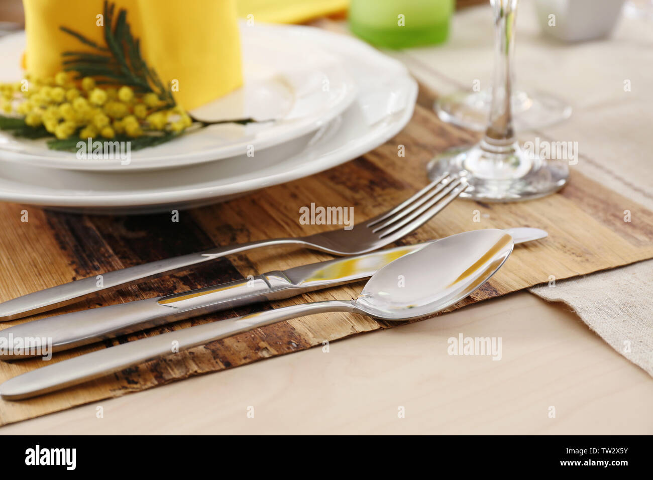 Table setting for dinner in restaurant Stock Photo - Alamy