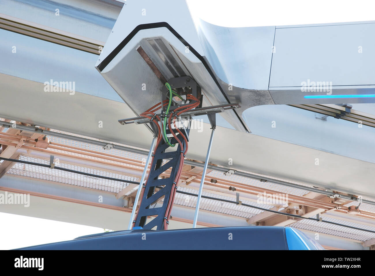 Сharger for electric buses in process of charging battery on the roof ...