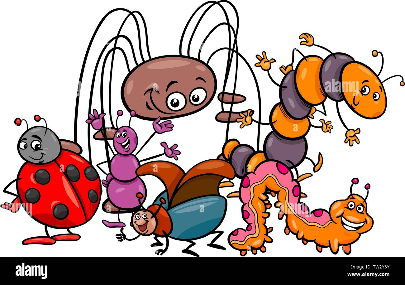 Cartoon Illustration of Funny Insects Animal Characters Group Stock ...