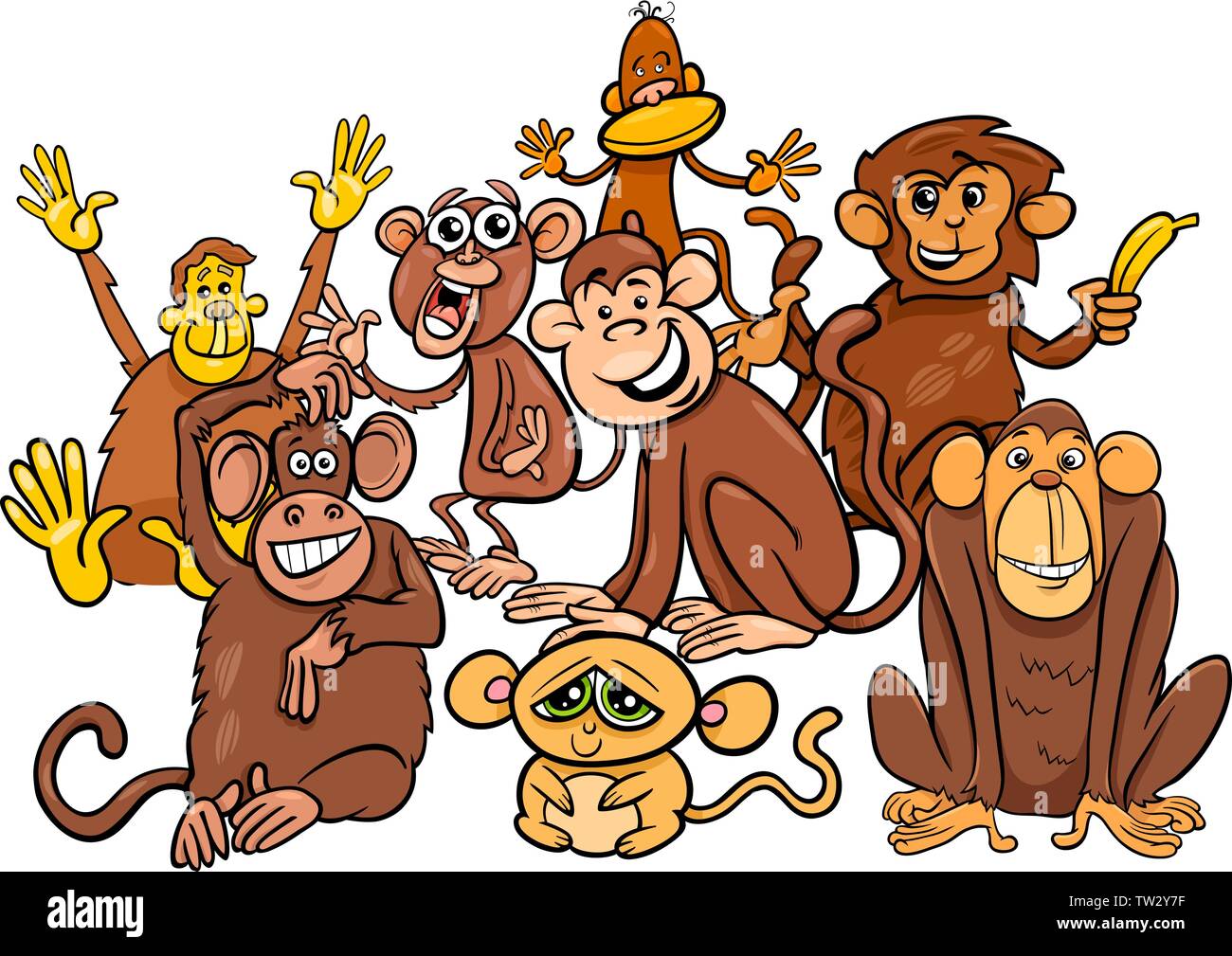Cartoon Illustration of Happy Monkeys Animal Characters Group Stock ...