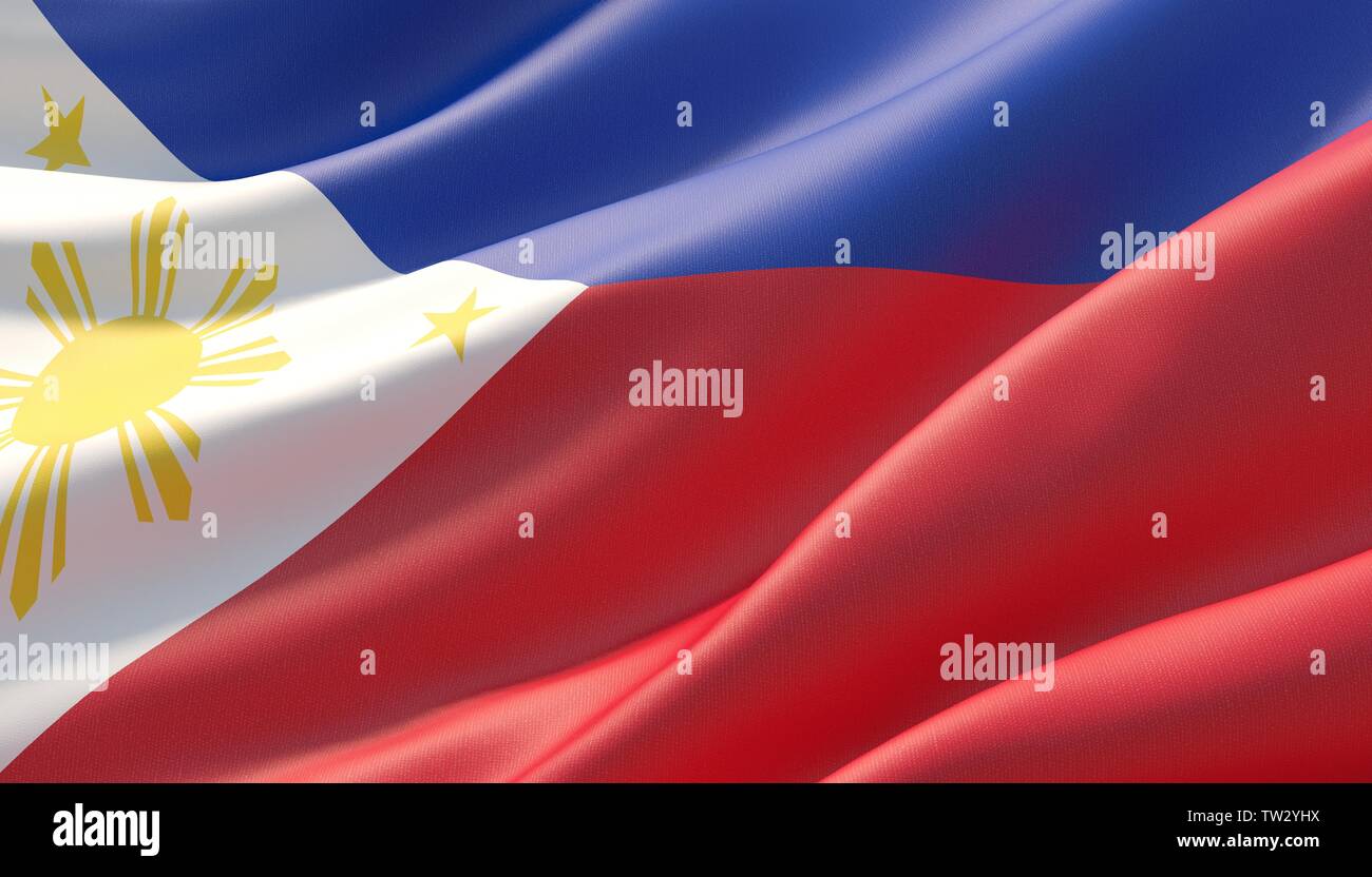 Waved highly detailed close-up flag of Philippines . 3D illustration ...