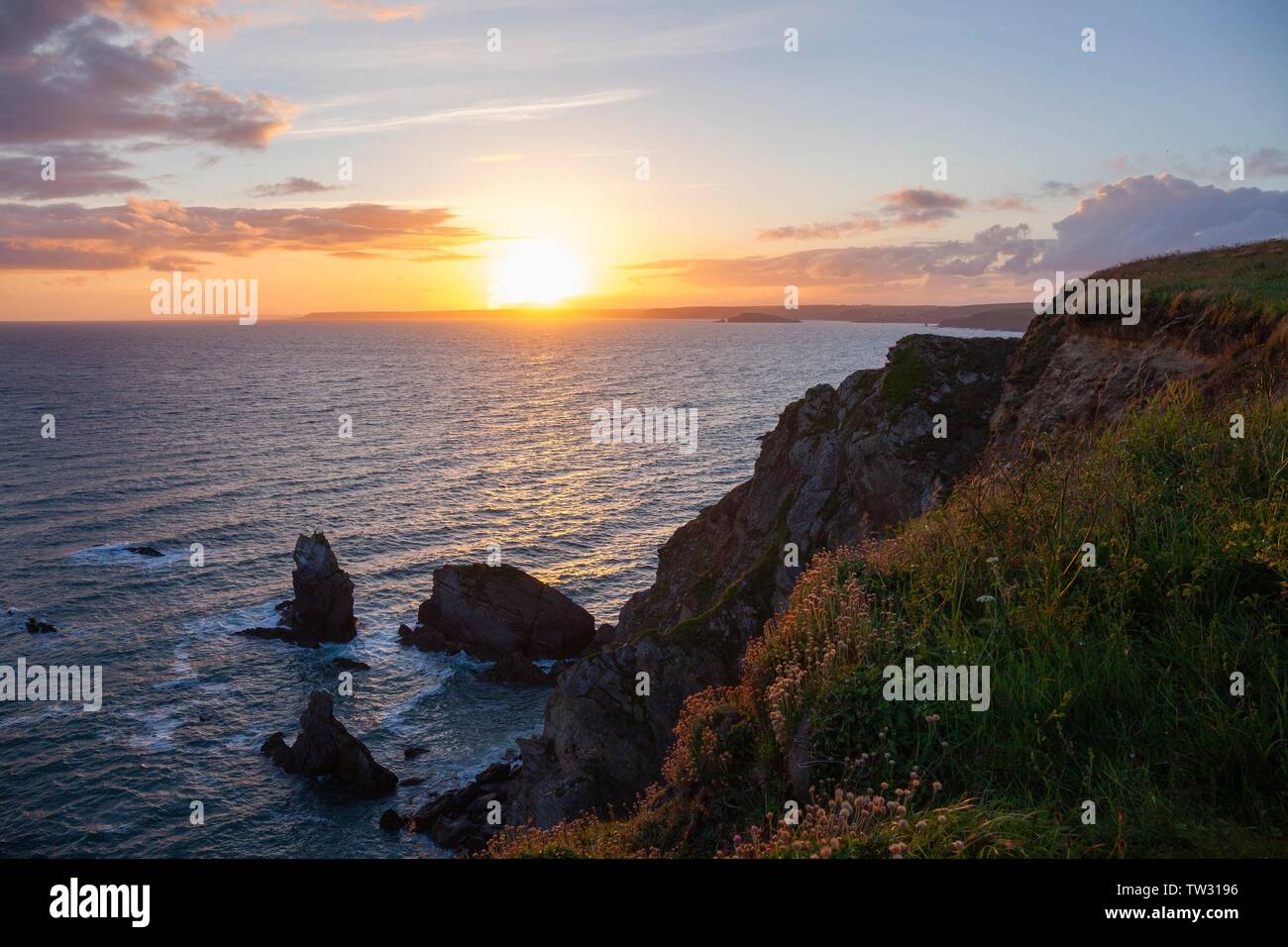 Coastal sunset, Devon, England Stock Photo - Alamy