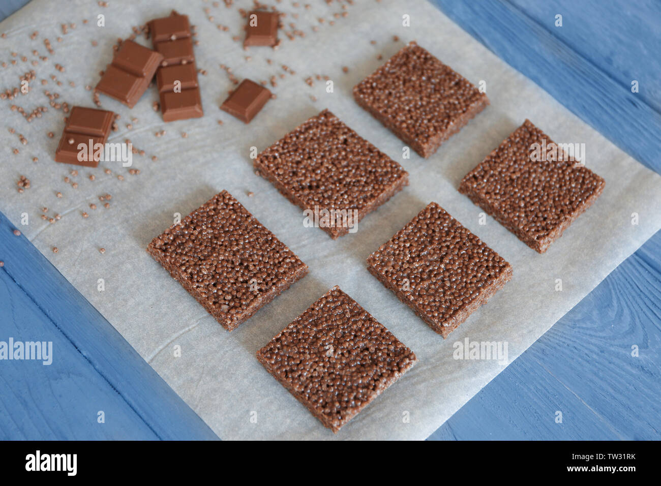 Rice crispy treats on parchment paper Stock Photo - Alamy