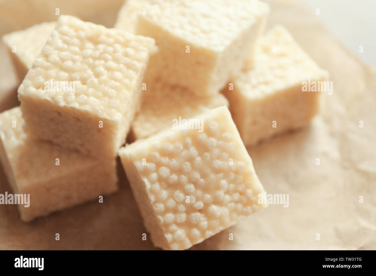 Rice crispy treats on parchment paper Stock Photo - Alamy