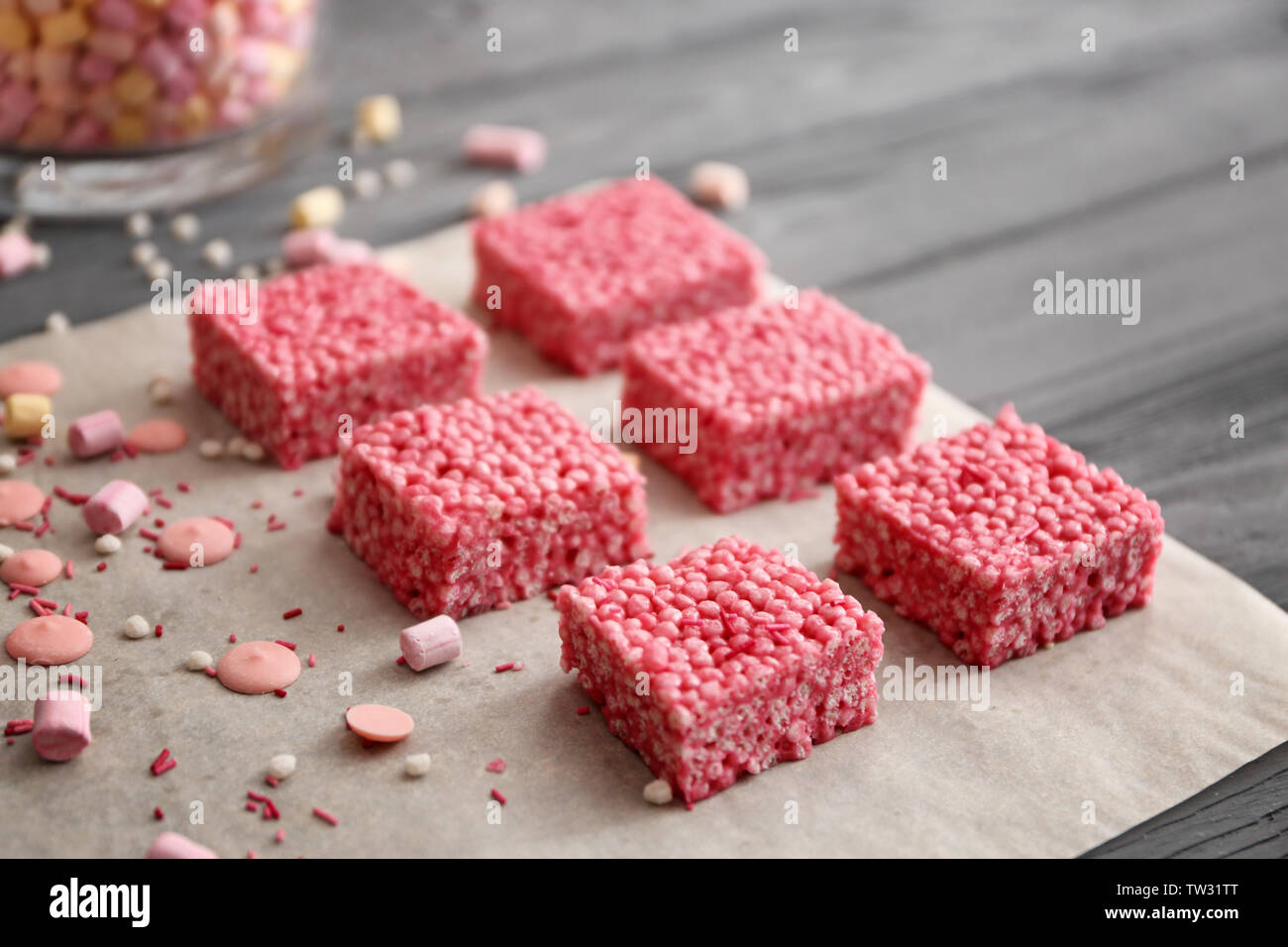 Rice crispy treats on parchment paper Stock Photo - Alamy
