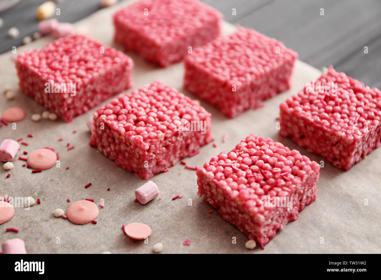 Rice crispy treats on parchment paper Stock Photo - Alamy
