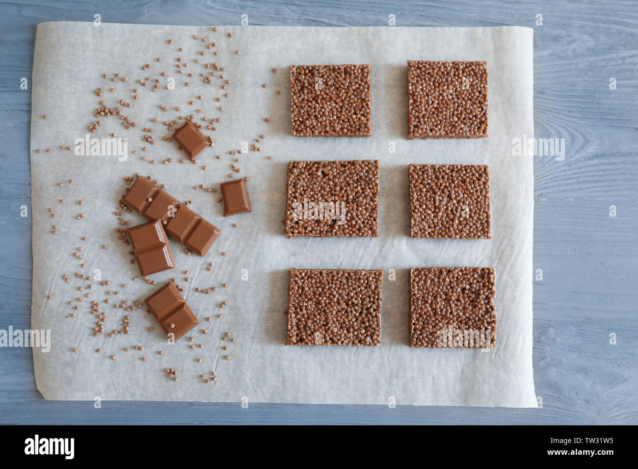 Rice crispy treats on parchment paper Stock Photo - Alamy