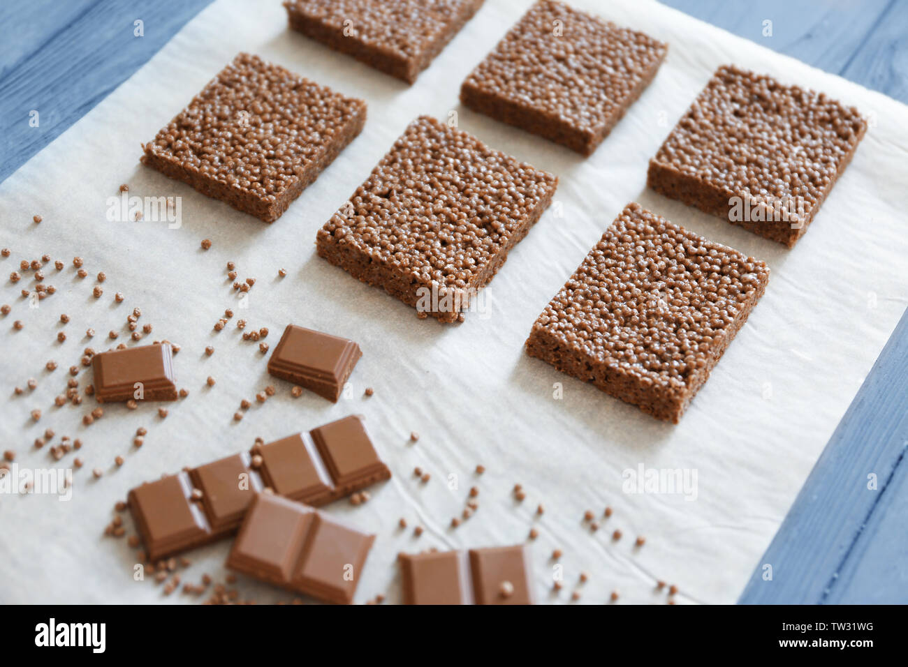 Rice crispy treats on parchment paper Stock Photo - Alamy