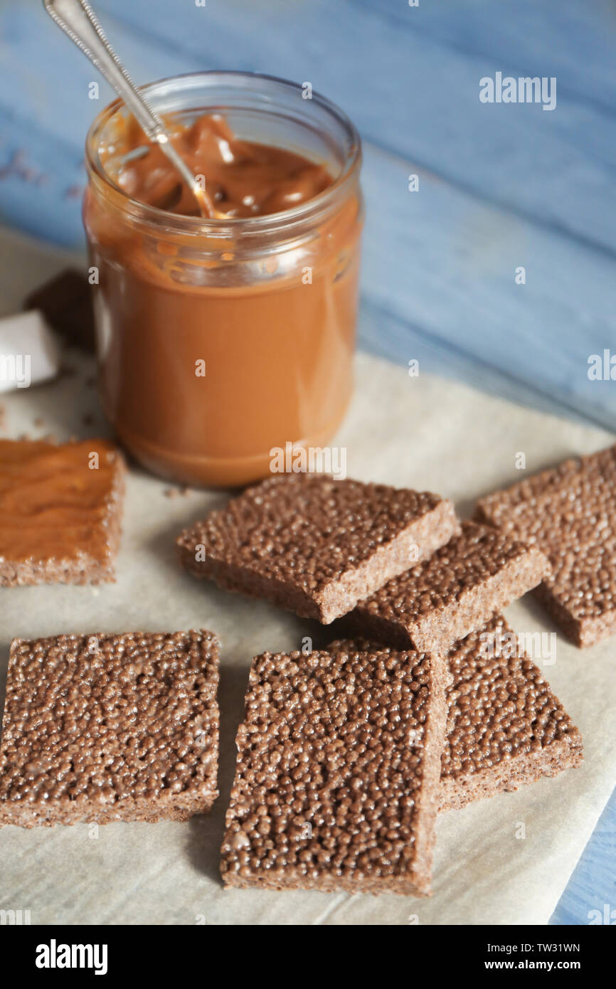 Rice crispy treats on parchment paper Stock Photo - Alamy