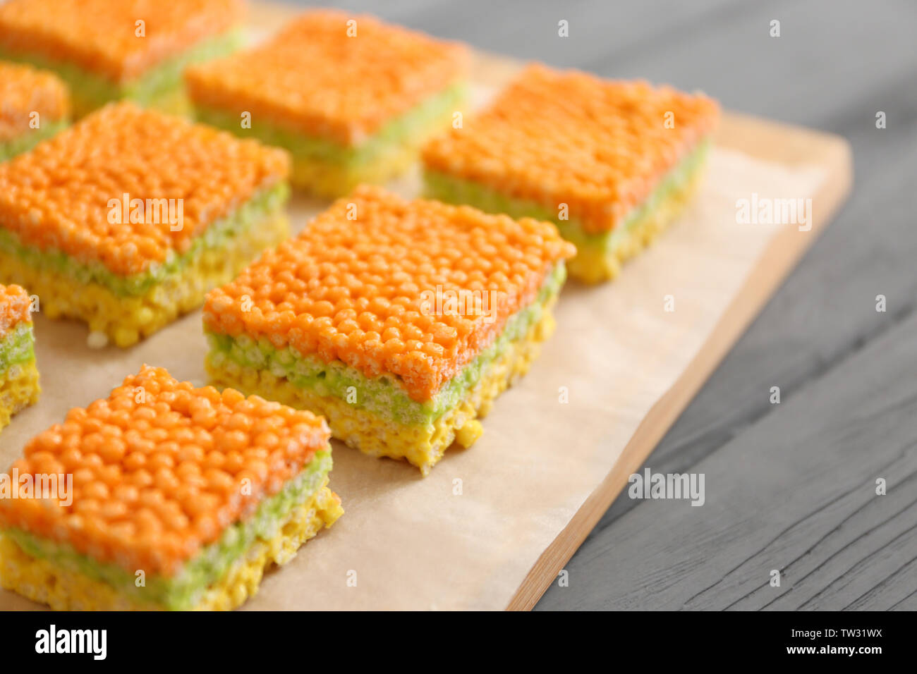 Rice crispy treats on parchment paper Stock Photo - Alamy