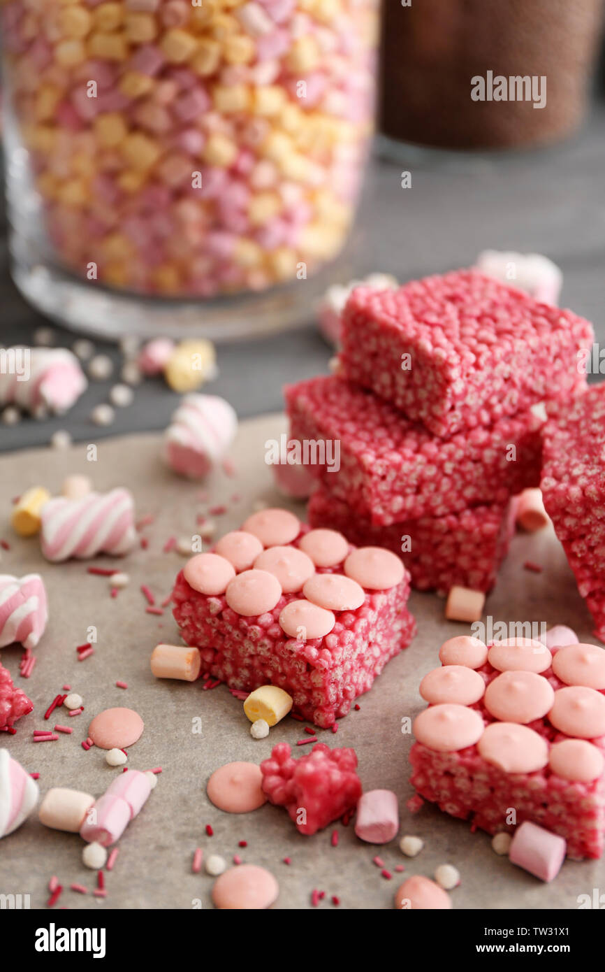 Rice crispy treats on parchment paper Stock Photo - Alamy