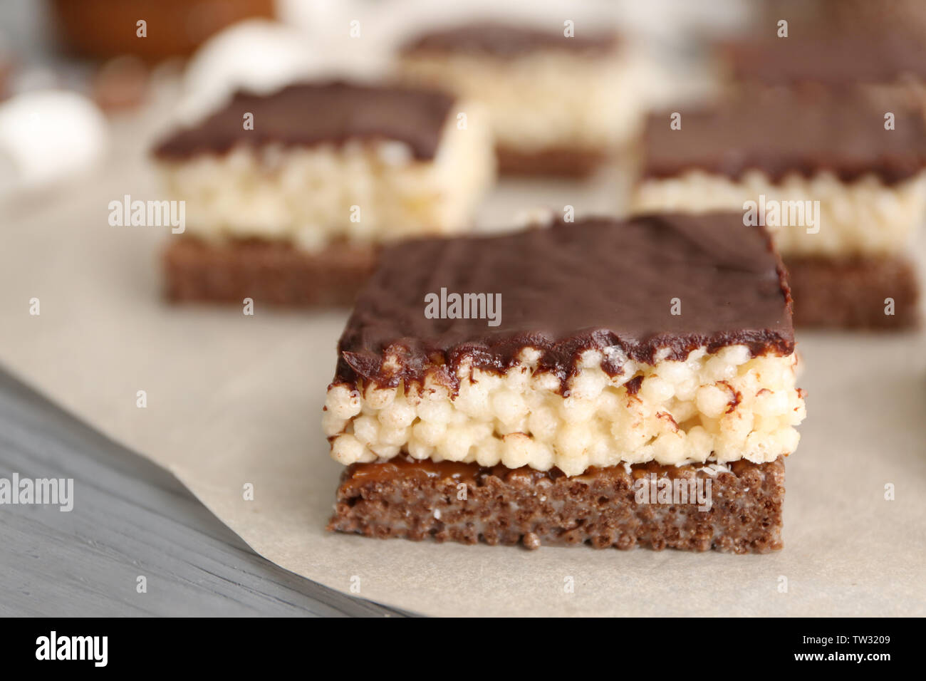 Rice crispy treats on parchment paper Stock Photo - Alamy