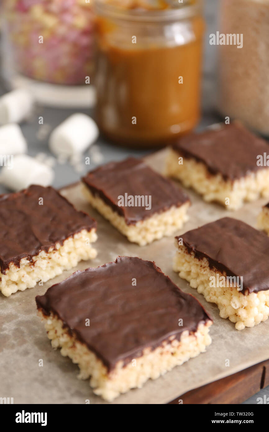 Rice crispy treats on parchment paper Stock Photo - Alamy