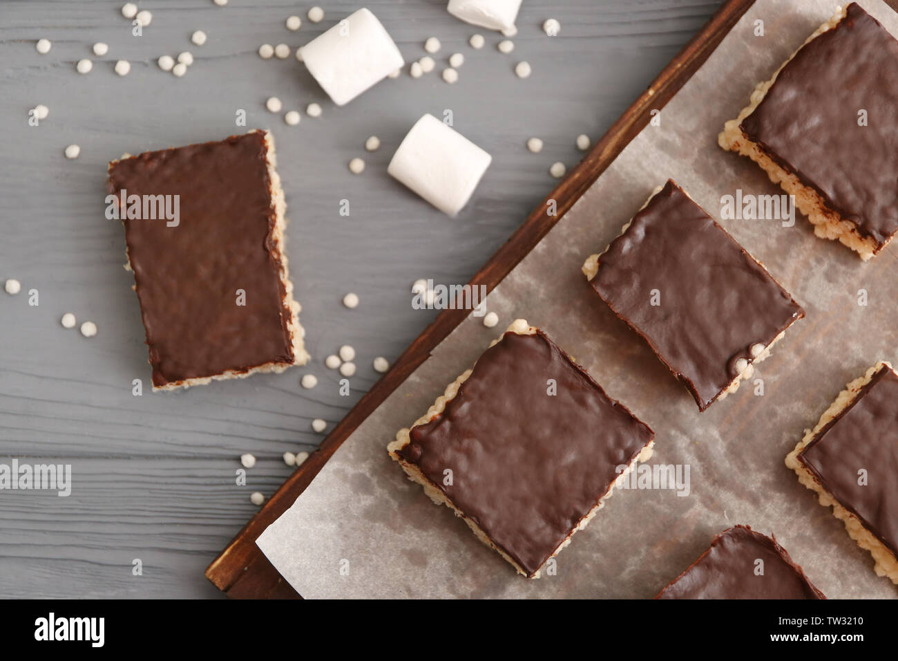Rice crispy treats on parchment paper Stock Photo - Alamy