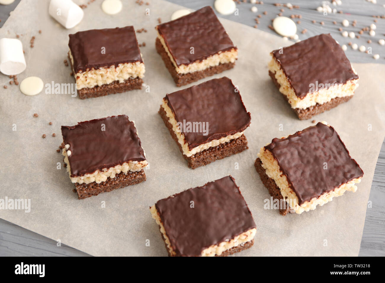 Rice crispy treats on parchment paper Stock Photo - Alamy