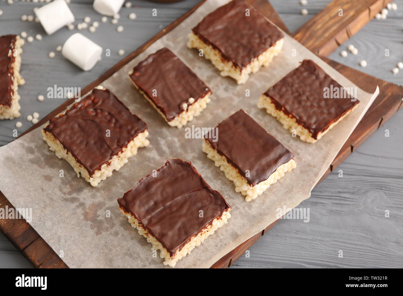 Rice crispy treats on parchment paper Stock Photo - Alamy