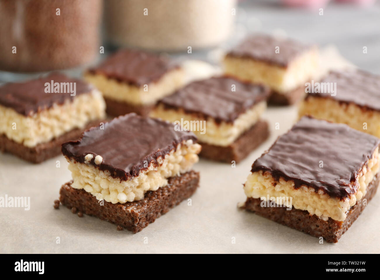 Rice crispy treats on parchment paper Stock Photo - Alamy