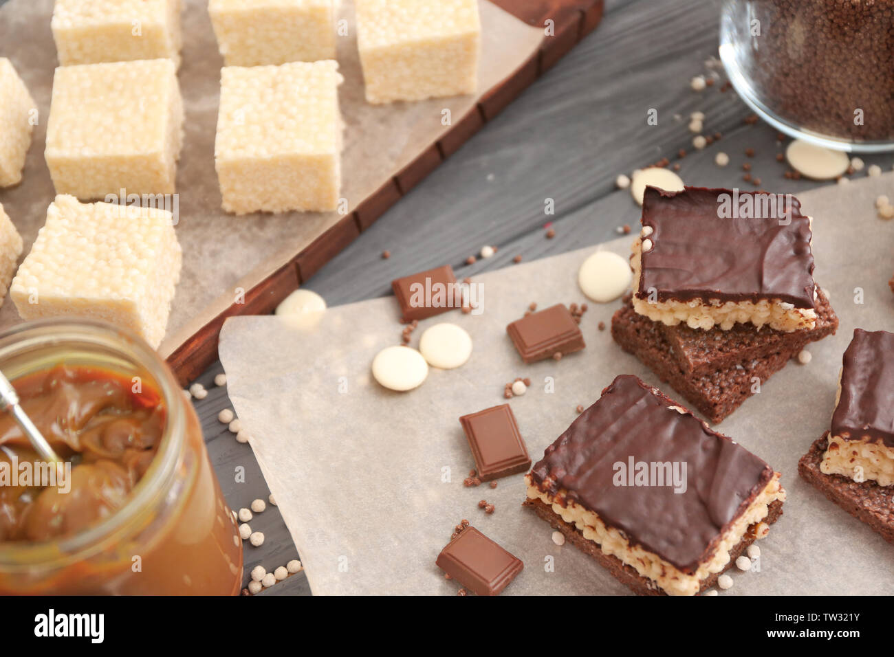 Rice crispy treats on parchment paper Stock Photo - Alamy