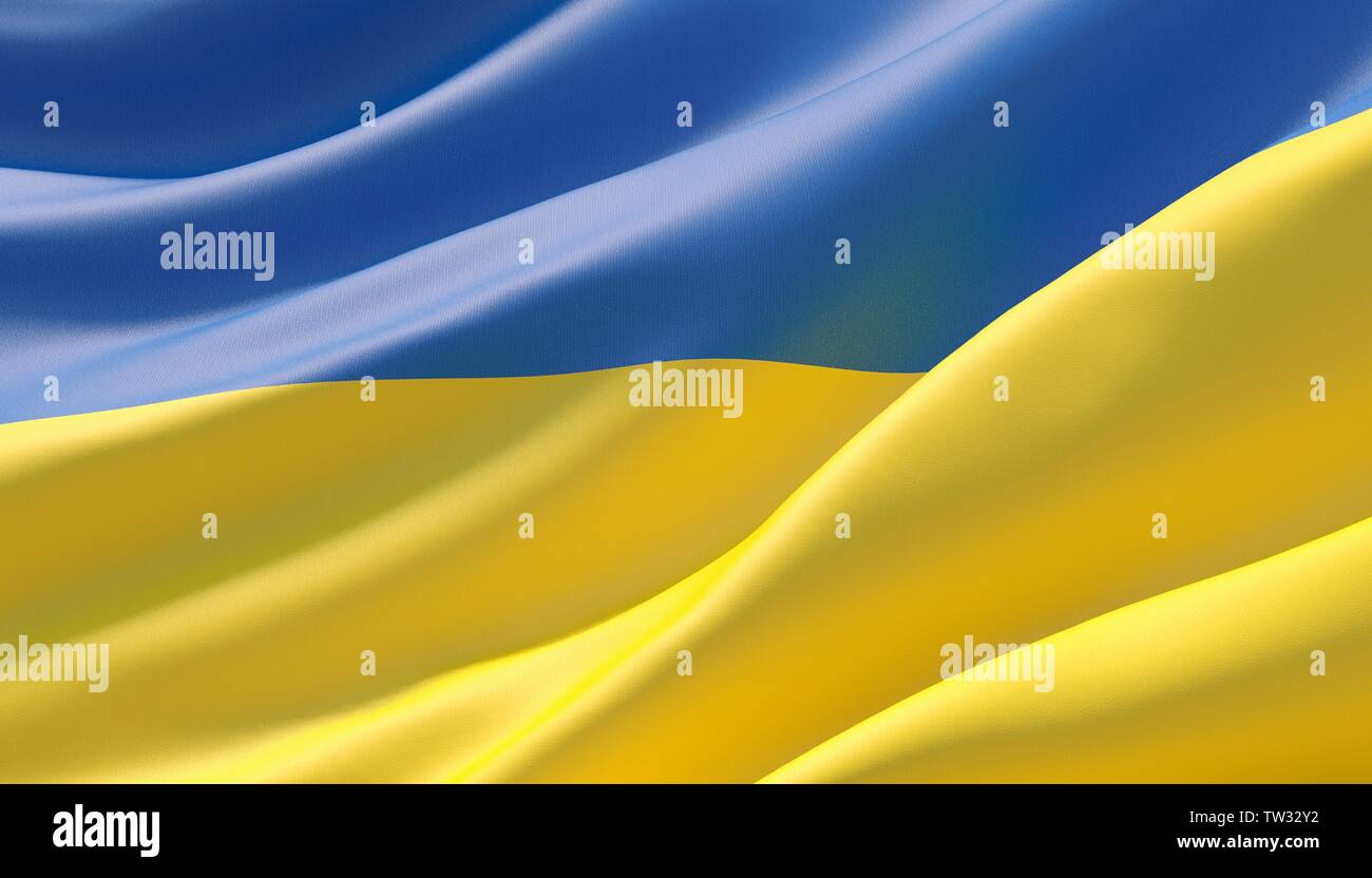 Waved highly detailed close-up flag of Ukraine. 3D illustration Stock ...