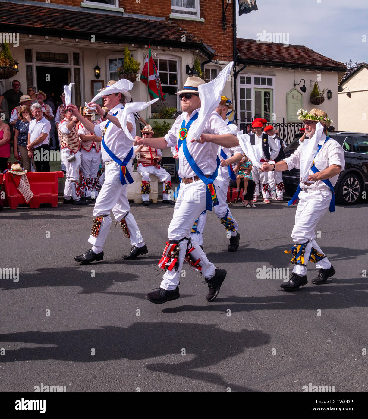 Morris dancers dancing in front of the Vine Inn Great Bardfield ...