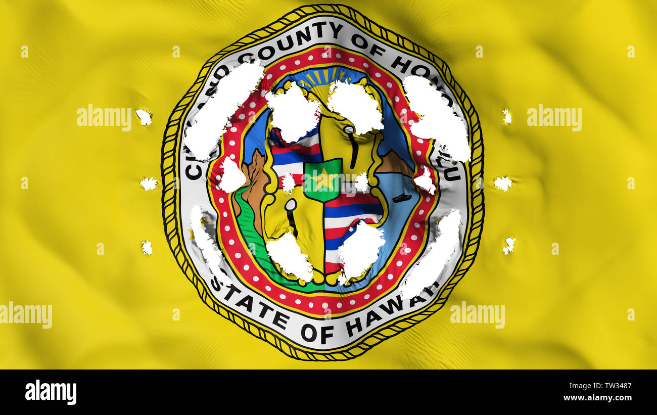 Honolulu capital city flag with a small holes Stock Photo - Alamy