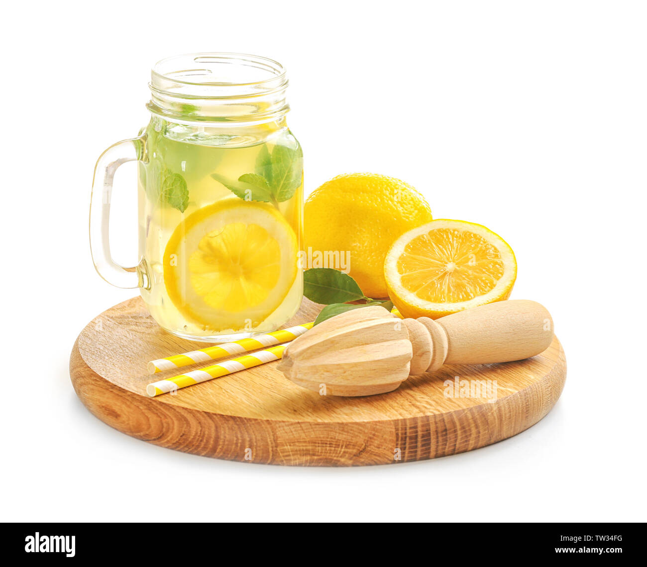 Glass lemonade on wooden Cut Out Stock Images & Pictures - Alamy