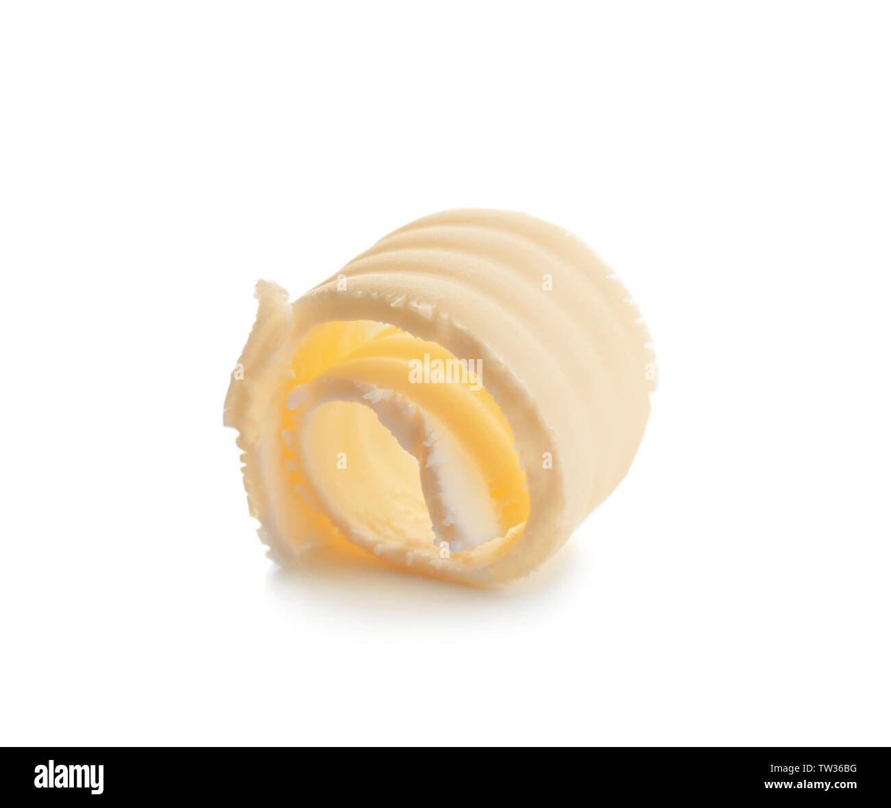 Delicious butter curl on white background, closeup Stock Photo - Alamy