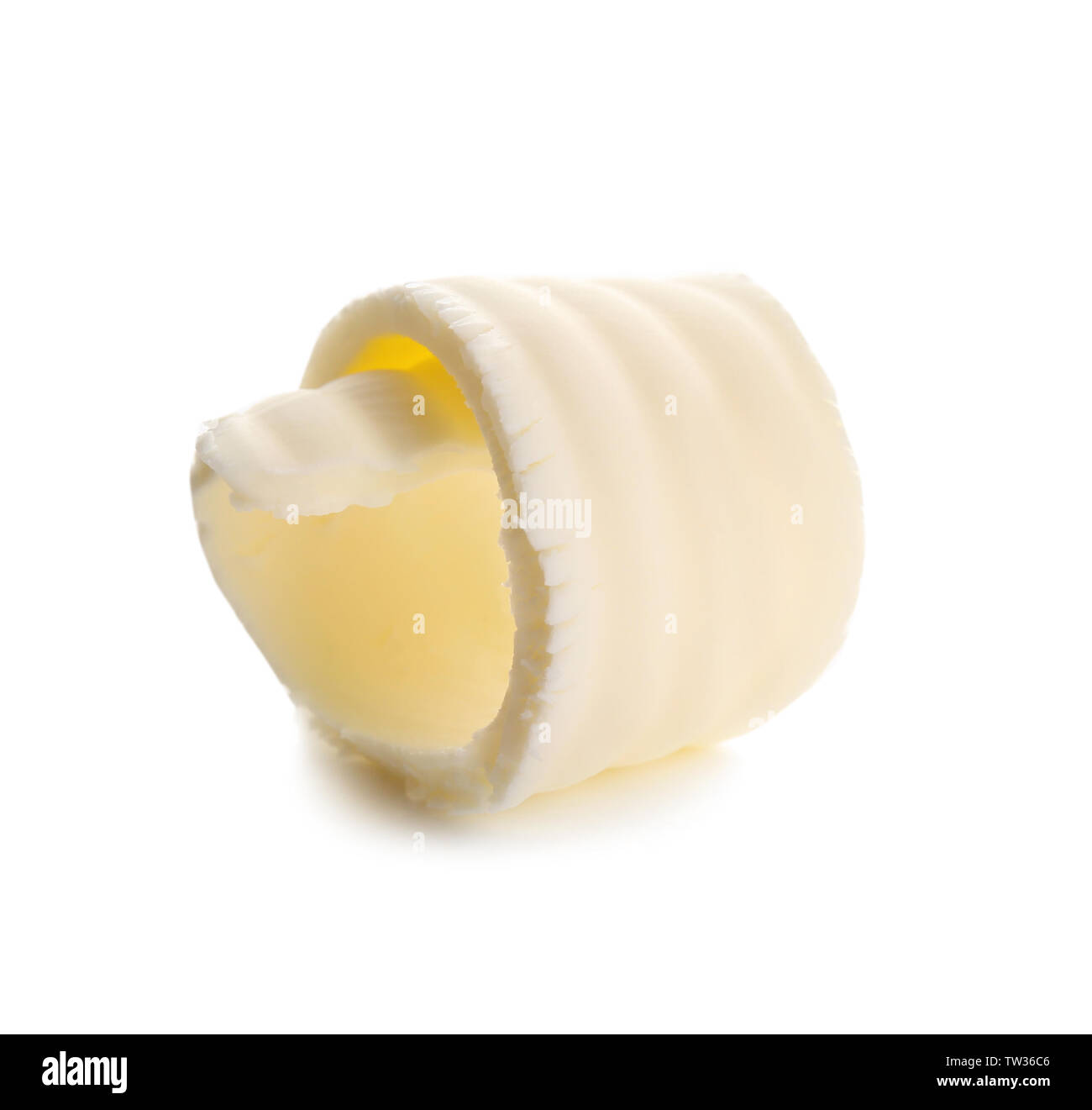 Delicious butter curl on white background, closeup Stock Photo - Alamy