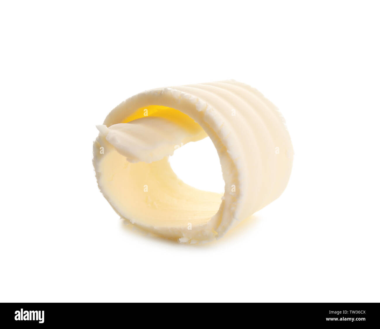 Delicious butter curl on white background, closeup Stock Photo - Alamy