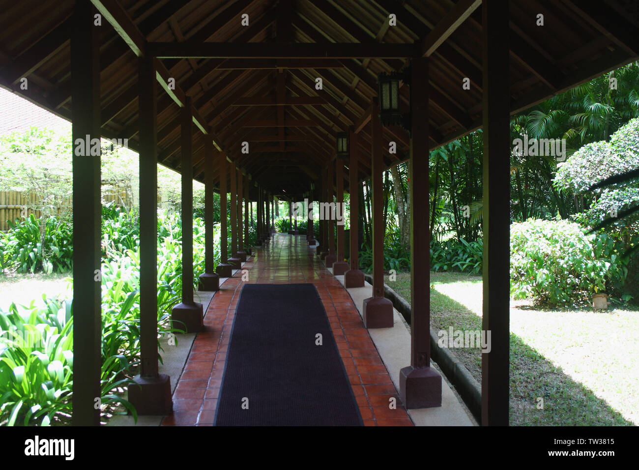 Covered walkway of a tourist resort, Phuket, Thailand Stock Photo - Alamy