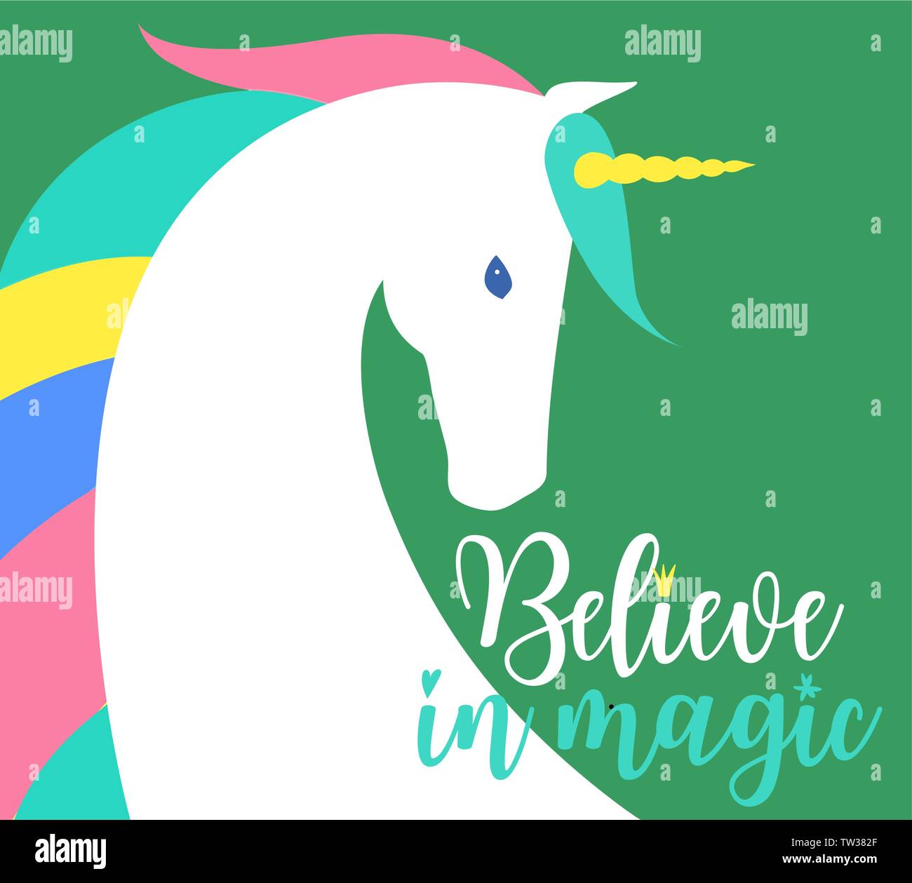 Believe in magic fantasy Illustration. Colored unicorn silhouette ...