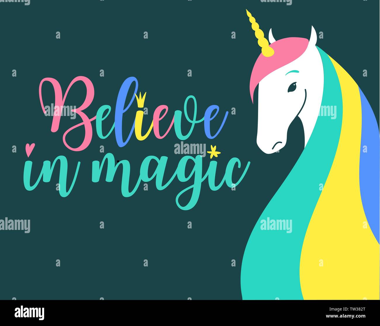 Believe in magic fantasy Illustration. Colored unicorn silhouette ...
