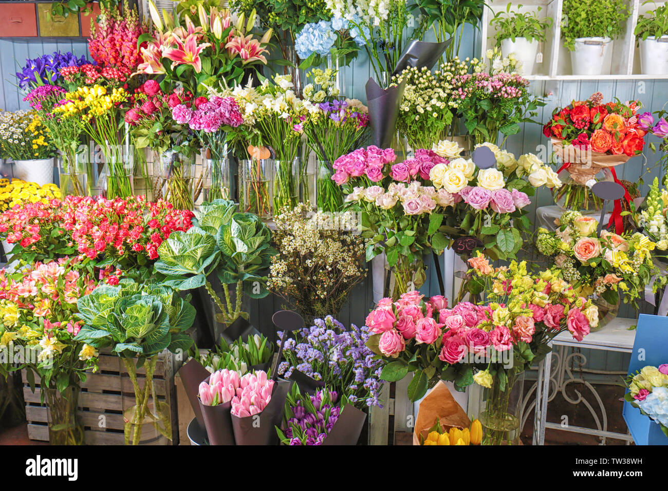 Colorful flowers in shop Stock Photo - Alamy