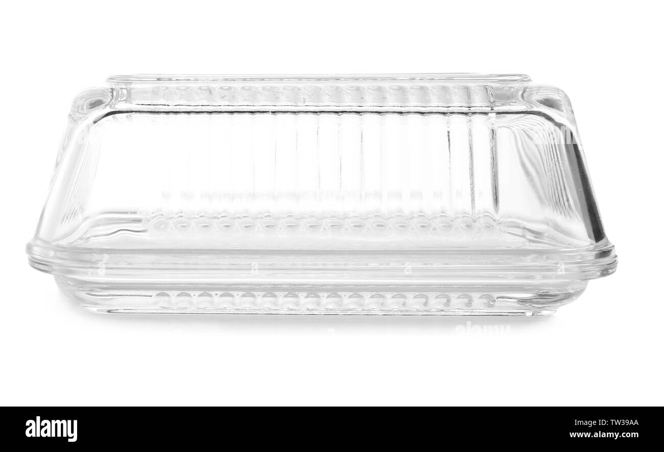 Empty butter dish on white background Stock Photo - Alamy