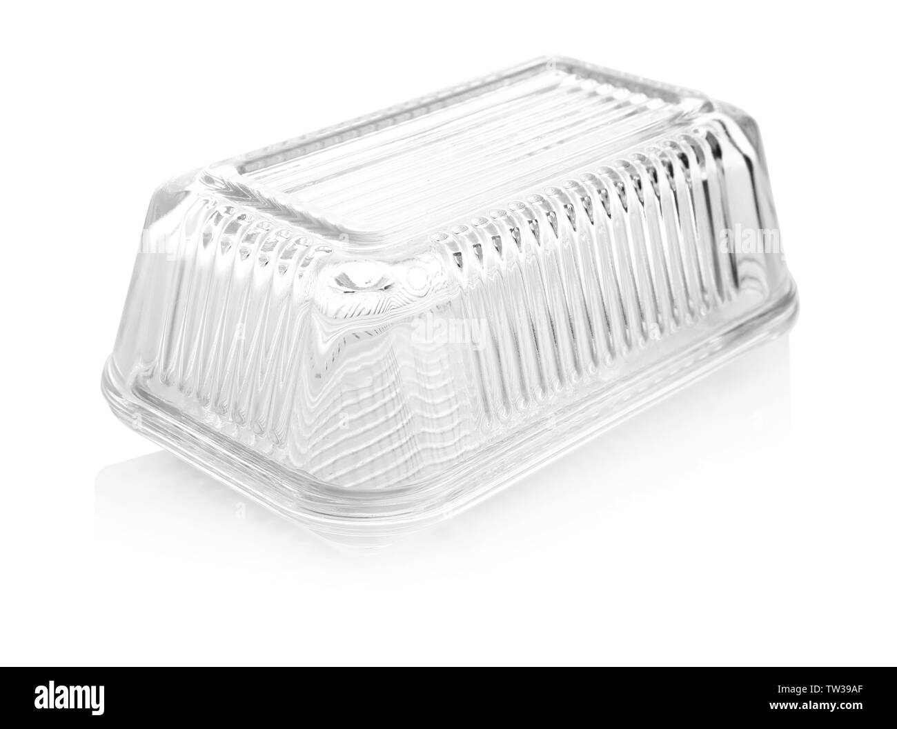 Empty butter dish on white background Stock Photo - Alamy