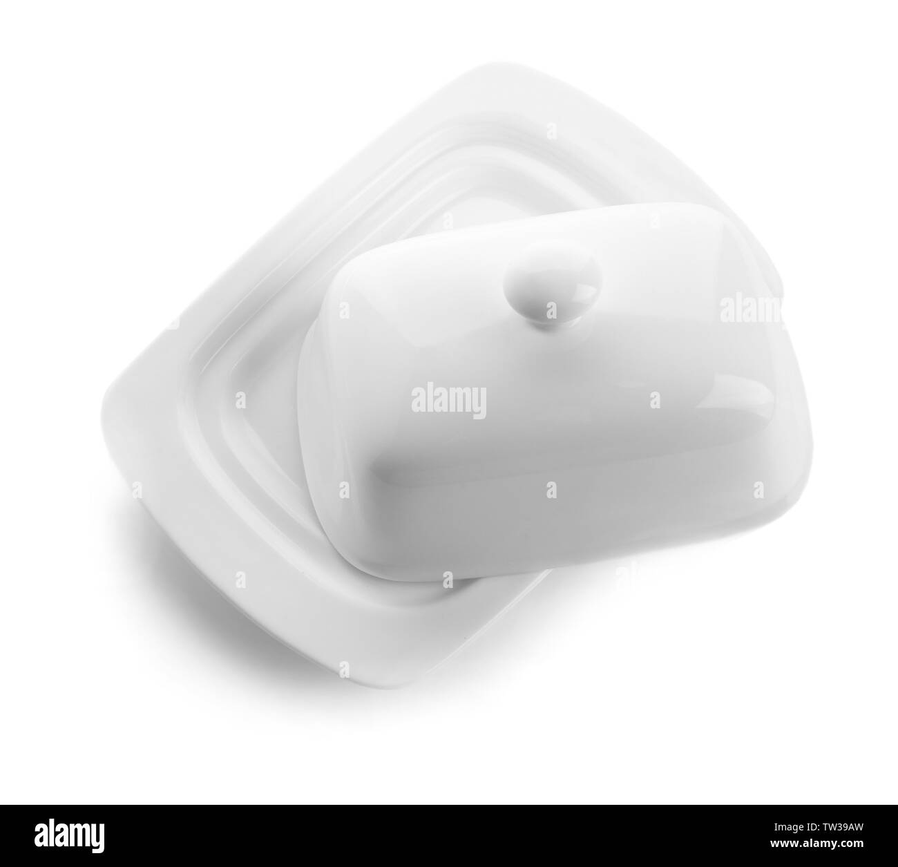 Empty butter dish on white background Stock Photo - Alamy