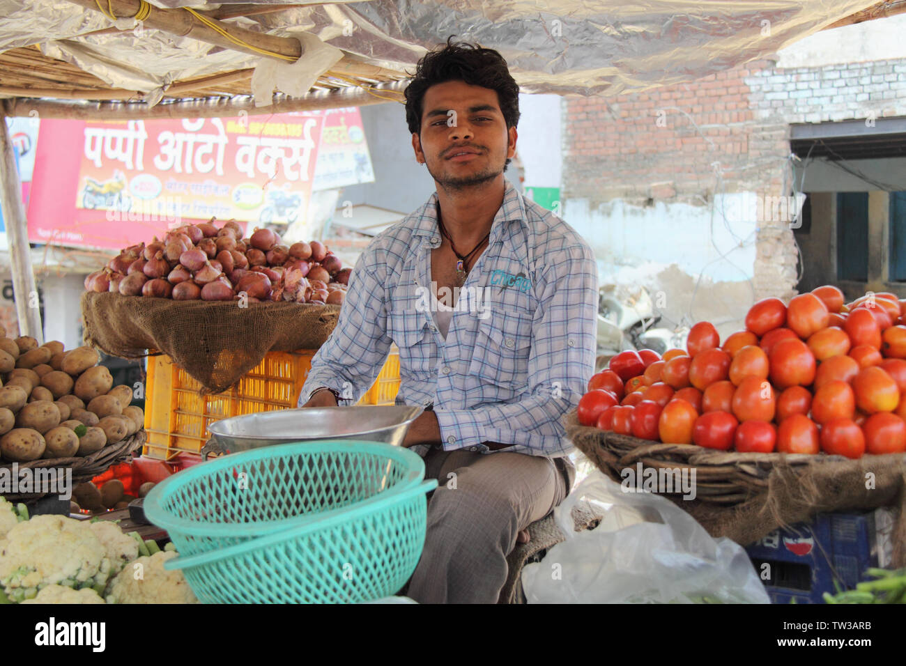 Portrait of a vegetable stall owner, India Stock Photo - Alamy