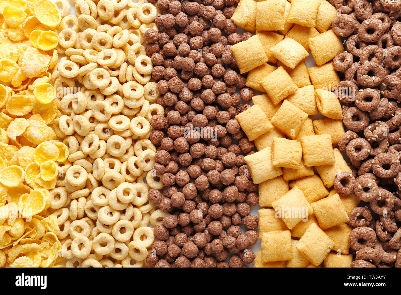 Different healthy breakfast cereals as background Stock Photo - Alamy